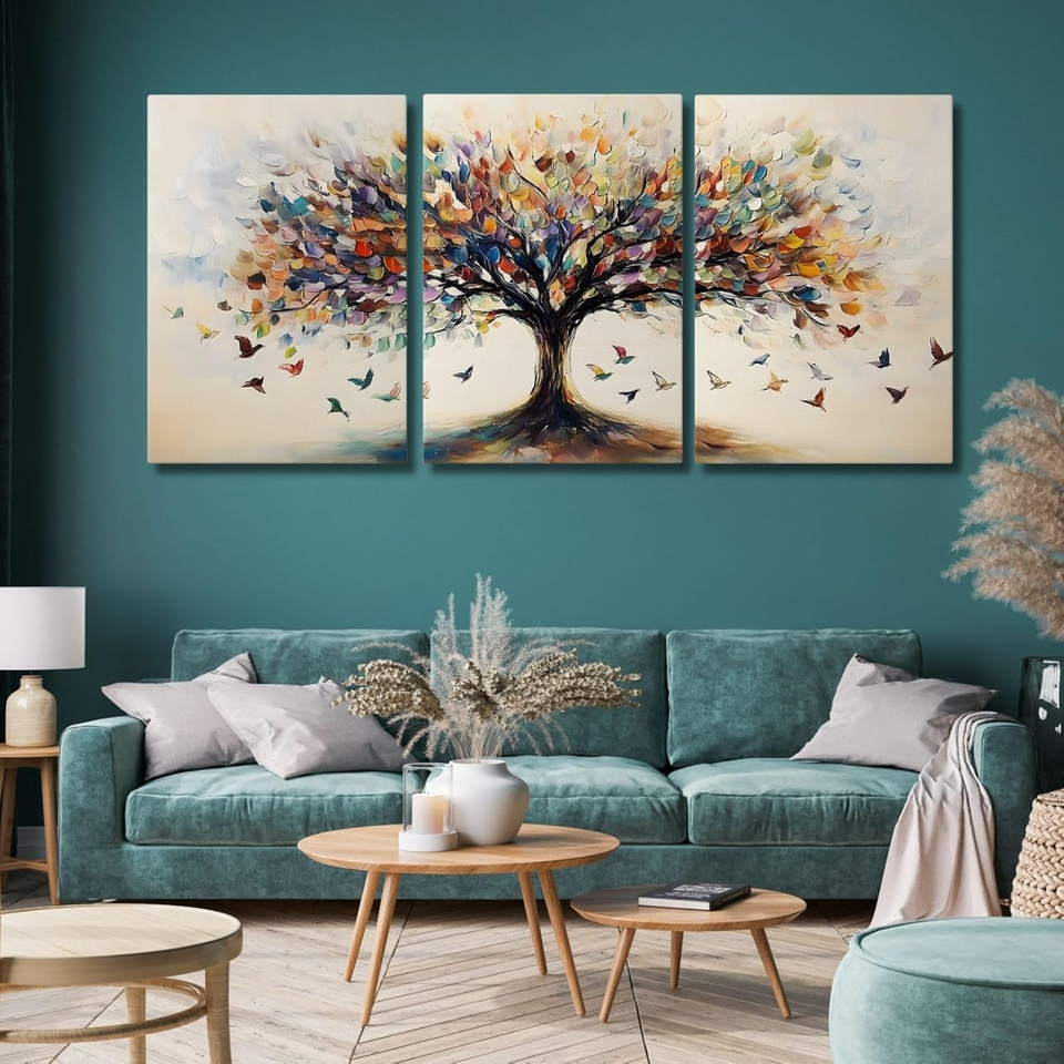 3-Piece Tree of Life Abstract Canvas Wall Art Prints for Living Room ...