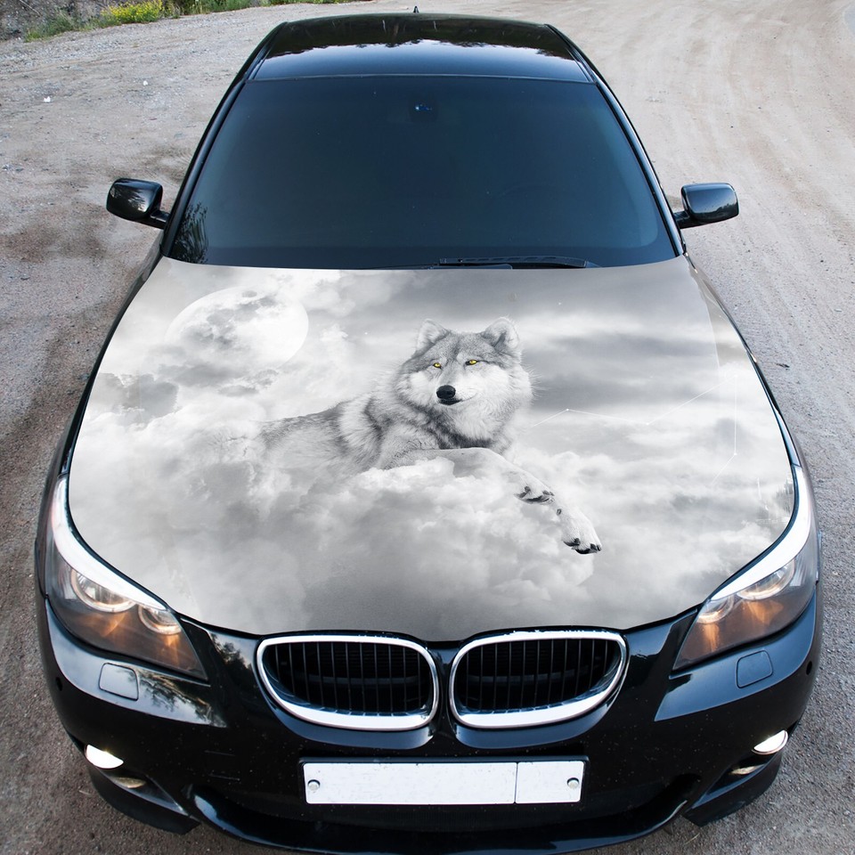 Car Hood Wrap Decal Vinyl Sticker Full Color Graphic White Wolf Fit any ...