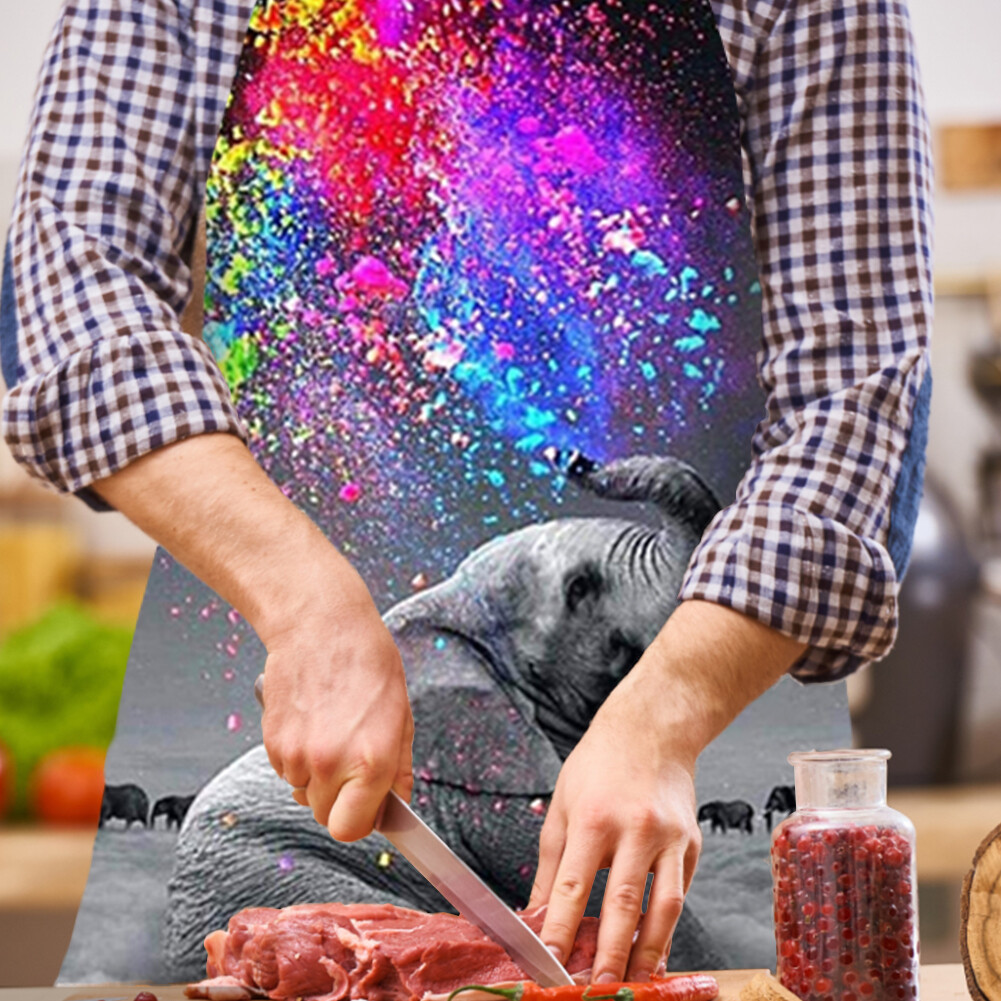 Elephant Linen Kitchen Apron Waterproof Oilproof Cooking Pinafore ...
