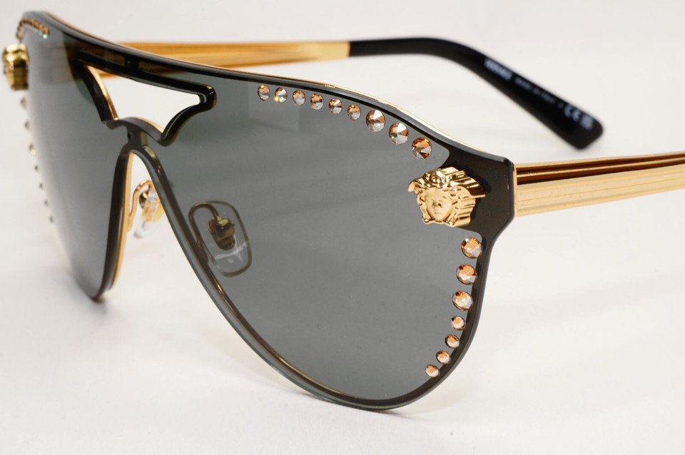 Versace Sunglasses Gold Diamante Medusa Grey Unisex MOD VE 2161-B 1002/ ...