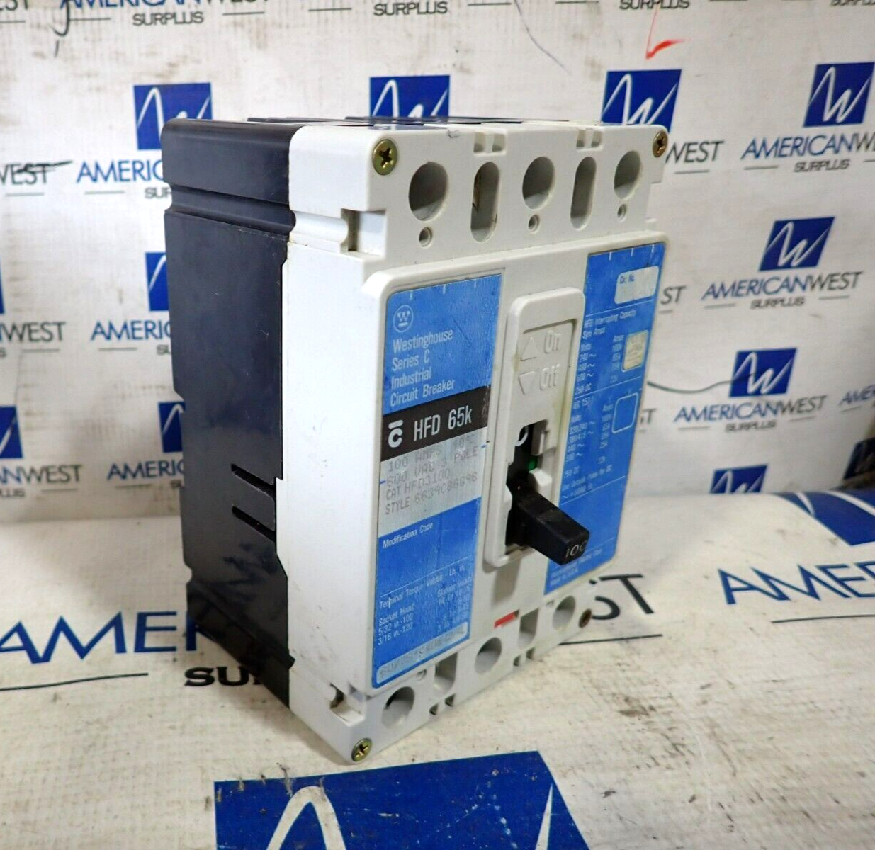 Westinghouse HFD3100 3 Pole 100 Amp 600 Volt HFD65k 65kA@480V Breaker ...
