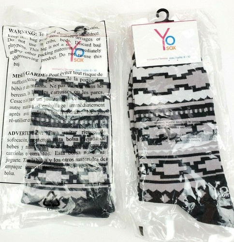 2 Pack Yo Sox Graphic Print Womens Crew Socks Geometric Design Size 6 ...