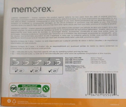 NEW Memorex DVD+RW 10 Pack Blank Discs + Jewel Cases 4X 4.7GB 120 Min ...