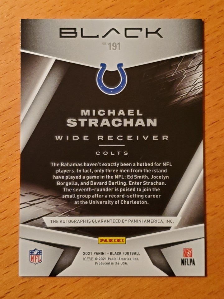 2021 Black Rookie Autographs #191 Michael Strachan Colts WR #'d 97/199 ...