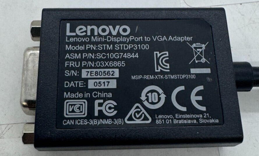 (10) Genuine Lenovo Mini DisplayPort to VGA Adapter Thunderbolt to VGA ...