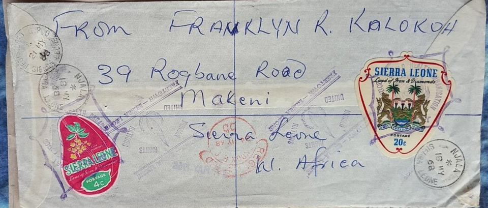 SIERRA LEONE 1968 NJALA POSTMARK REGISTERED COVER WITH 3 FREEFORM ...