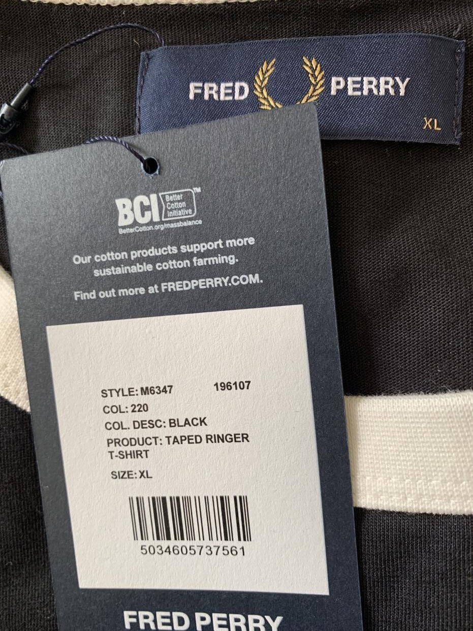 FRED PERRY TAPED RINGER T-SHIRT BLACK M6347 220 NEW WITH TAGS | eBay