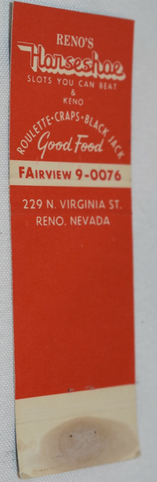 Reno's Horseshoe Club 20 Strike Matchbook Cover | eBay