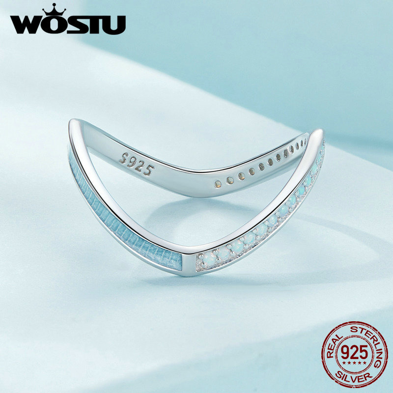 Wostu 925 Sterling Silver V-shaped Simple CZ Wedding Party Ring Women ...