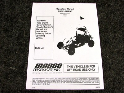 MANCO MODEL 415-311 416-361 GO KART PARTS LIST OPERATORS MANUAL CART | eBay