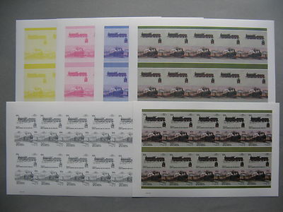 ST VINCENT GRENADINES, Imperf. sheet MNH + 5x colorproof Train UK class ...