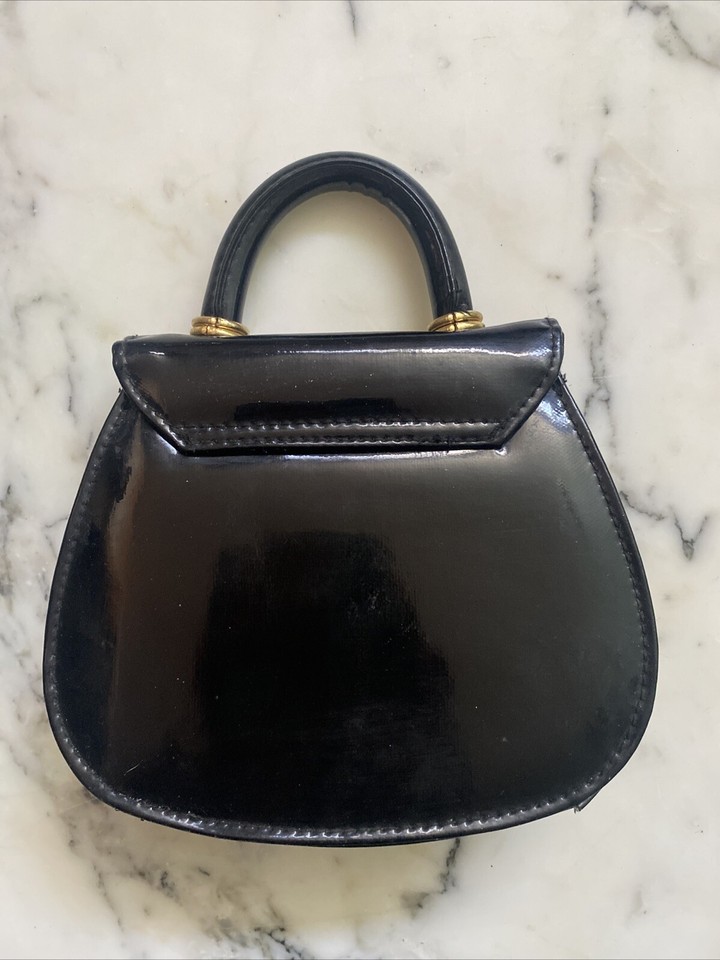 Vintage Micro Mini Bag Top Handle Black Patent Vinyl Coquet Core ...