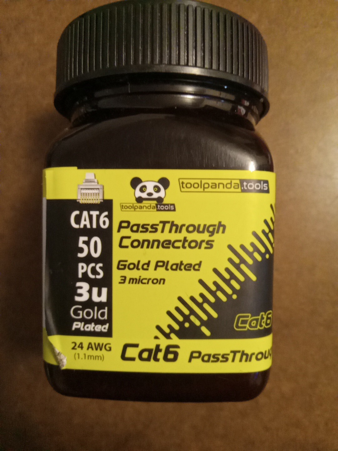 Cat6 PassThrough Connector Gold Plated 50 pcs Tool Panda 3 Micron 24 ...