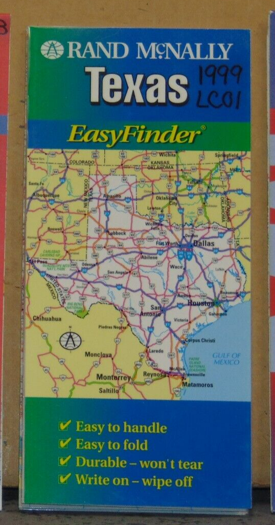 1999 Rand McNally Laminated Road Map of Texas | eBay
