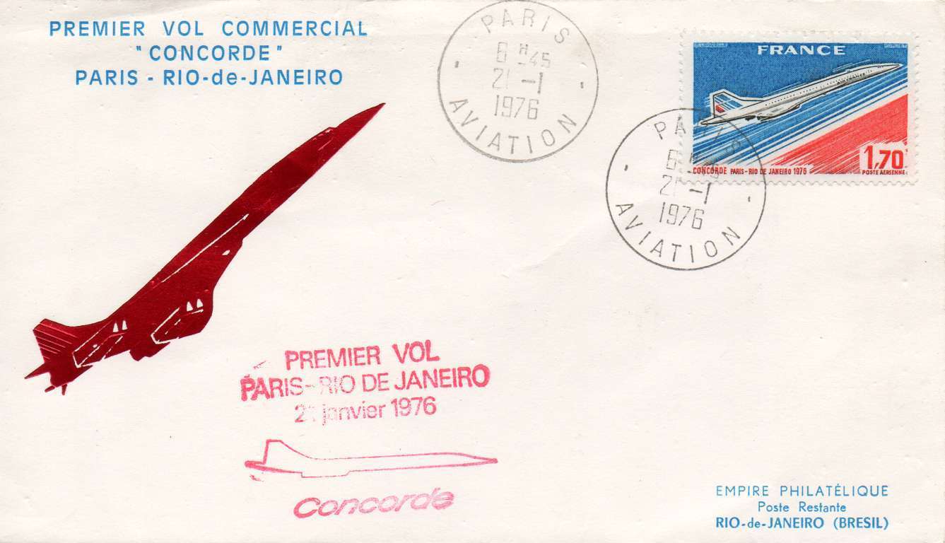 Enveloppe Premier vol commercial " Concorde " Paris - Rio-de-Janeiro ...