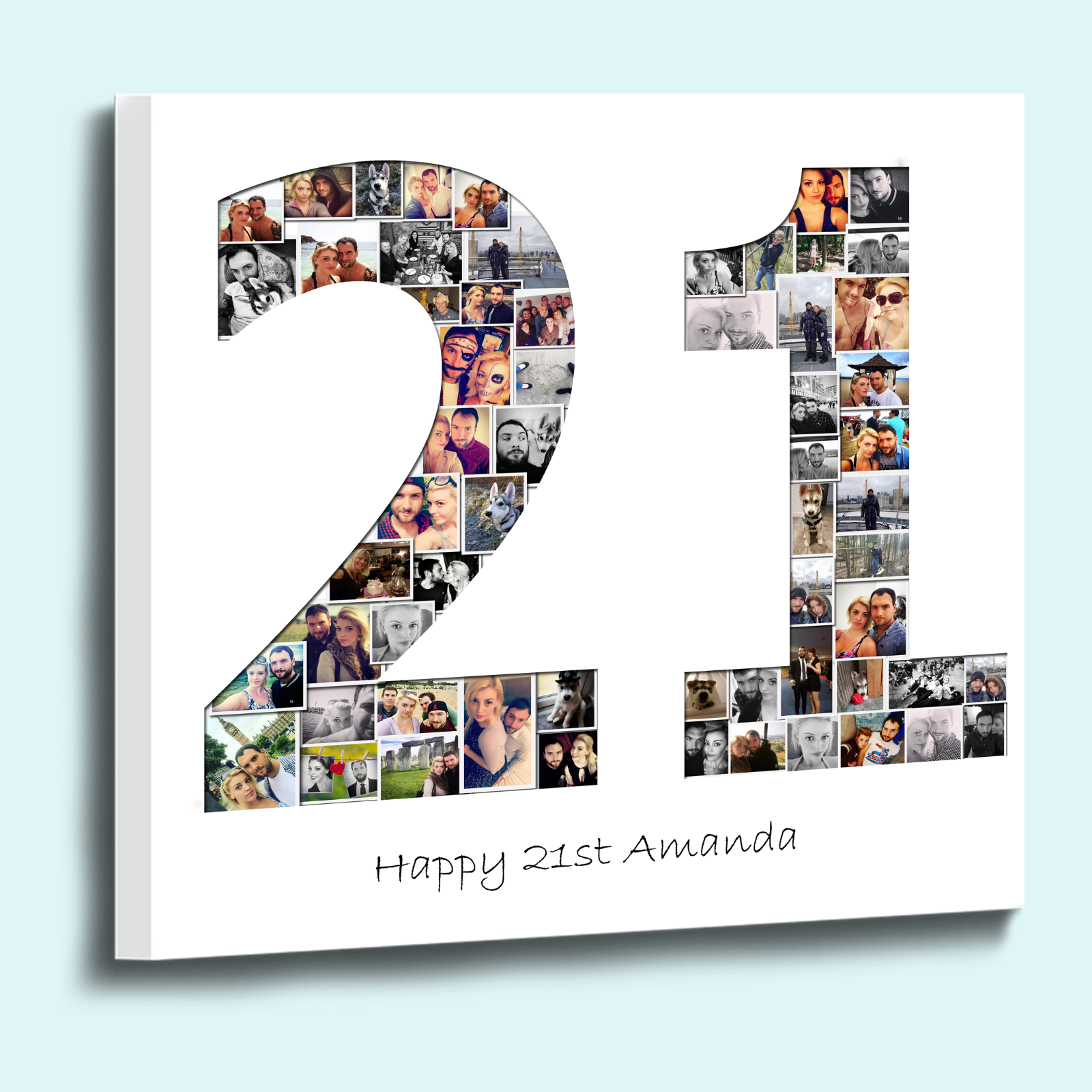 Personalised number shape photo collage box framed canvas print stencil ...
