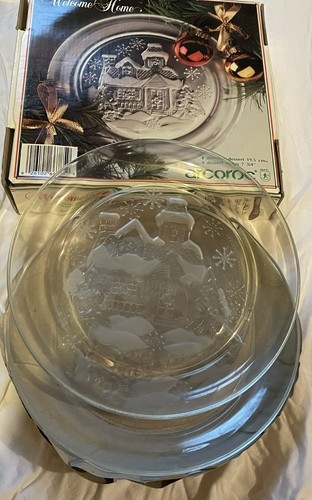 Arcoroc Fleur Glass Winter Scene Plates Dessert/Salad Lot 8 Made In ...