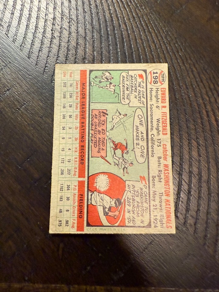 1956 TOPPS BASEBALL CARD #198 ED FITZGERALD EX+/EXMT!!!!!!!!! | eBay
