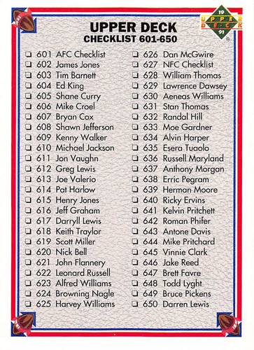 Checklist 1991 Uper Deck 700 Football Card | eBay
