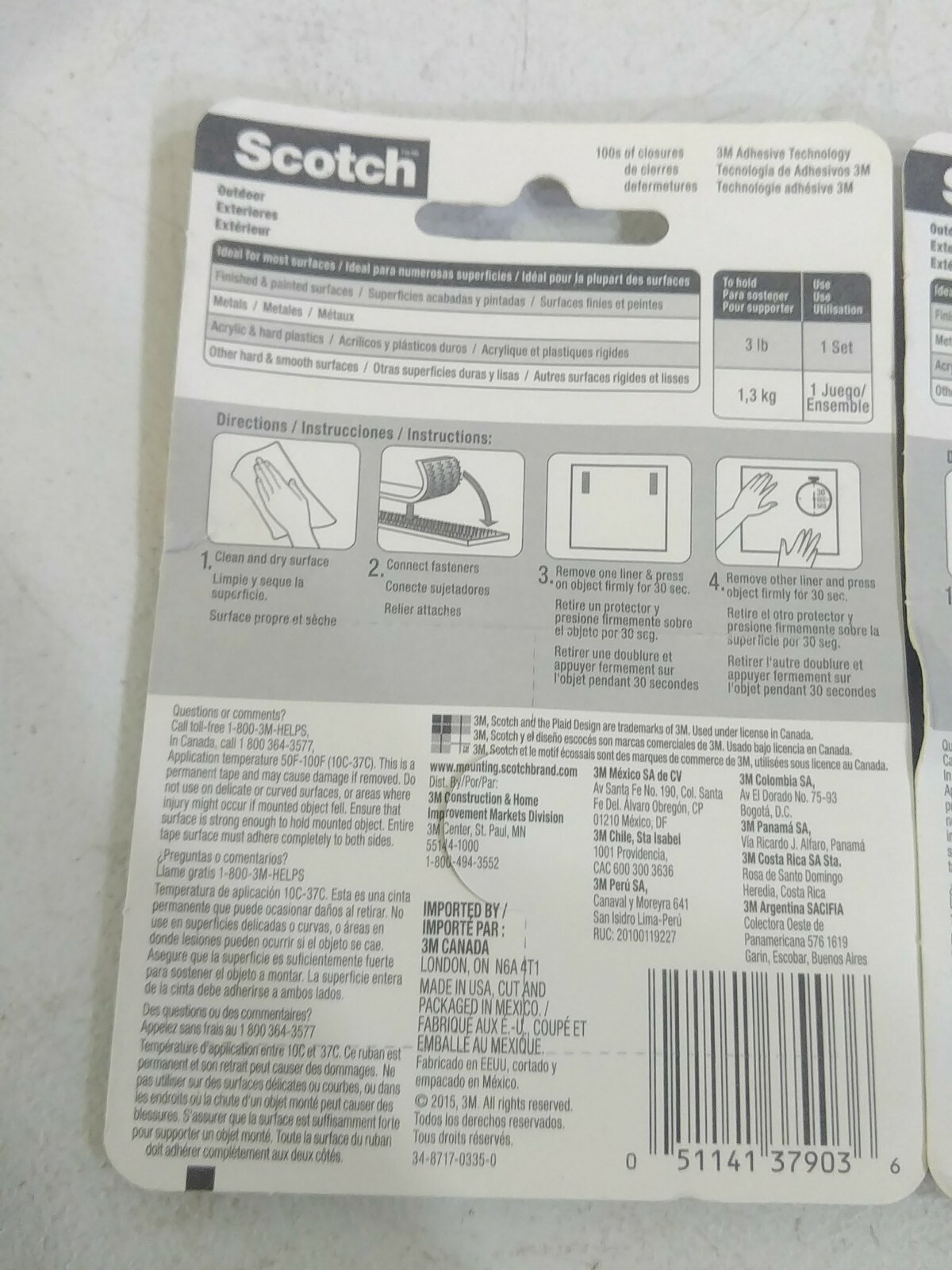 Scotch RF5731 Outdoor Fasteners 2 Sets of Strips 1" X 3" Black for sale ...