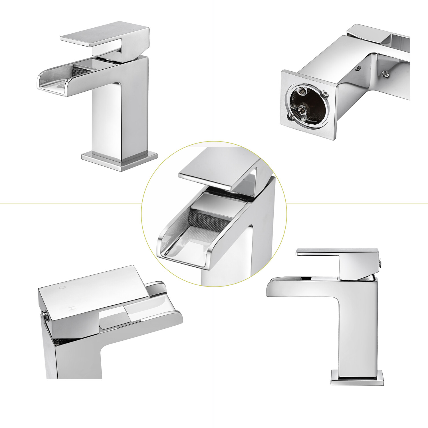 Waterfall Basin Taps Square Chrome Brass Cloakroom Bathroom Sink Taps ...