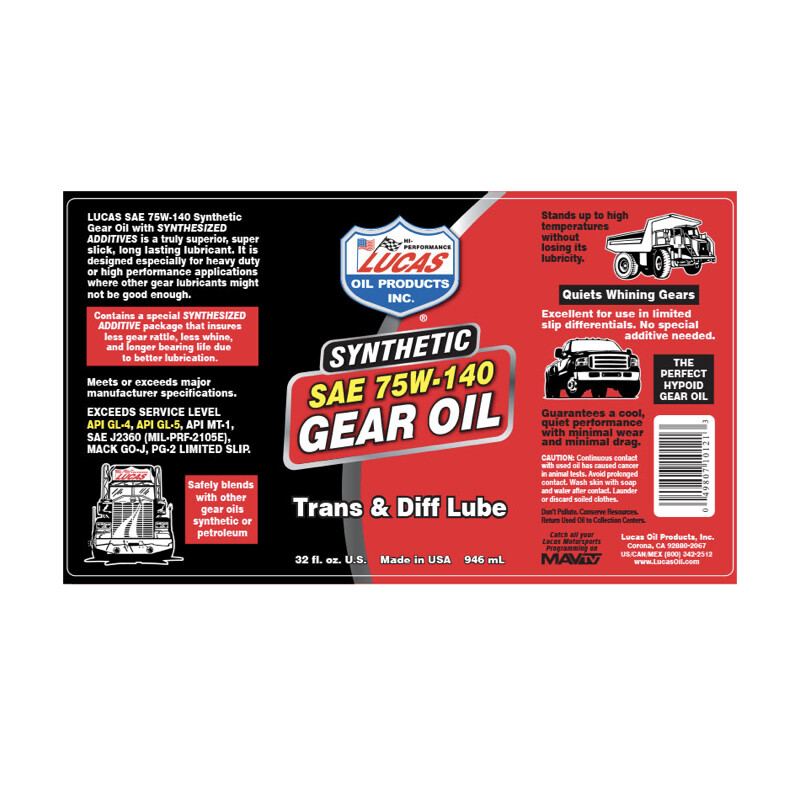 LUCAS OIL Synthetic 75W140 GL-4 GL-5 Gear Oil 20121 | eBay