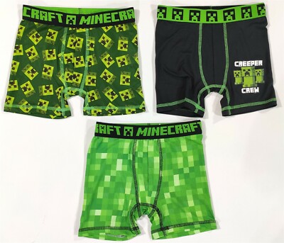 Minecraft Underwear Boys Medium 8 Boxer Briefs 3-Pair Creeper Crew Fun ...