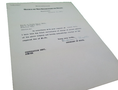 Governor Illinois William Stratton Secretary State hand signed ...