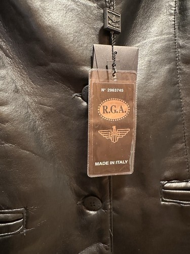 Reportage RGA Men’s XL Black Leather Jacket Coat Made in Italy New With ...