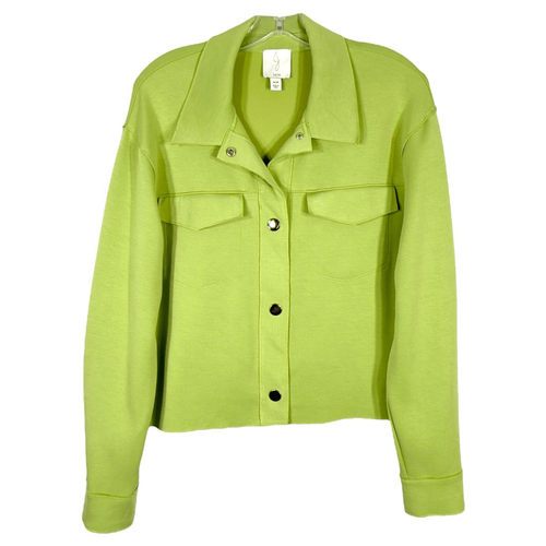 Joie Medium Jacket Bright Green Snap Closures Collar Stretch Solid Knit ...
