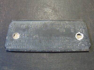 1969 69 CHEVROLET IMPALA 2 DOOR HARDTOP COUPE COWL DATA BODY TAG TRIM ...
