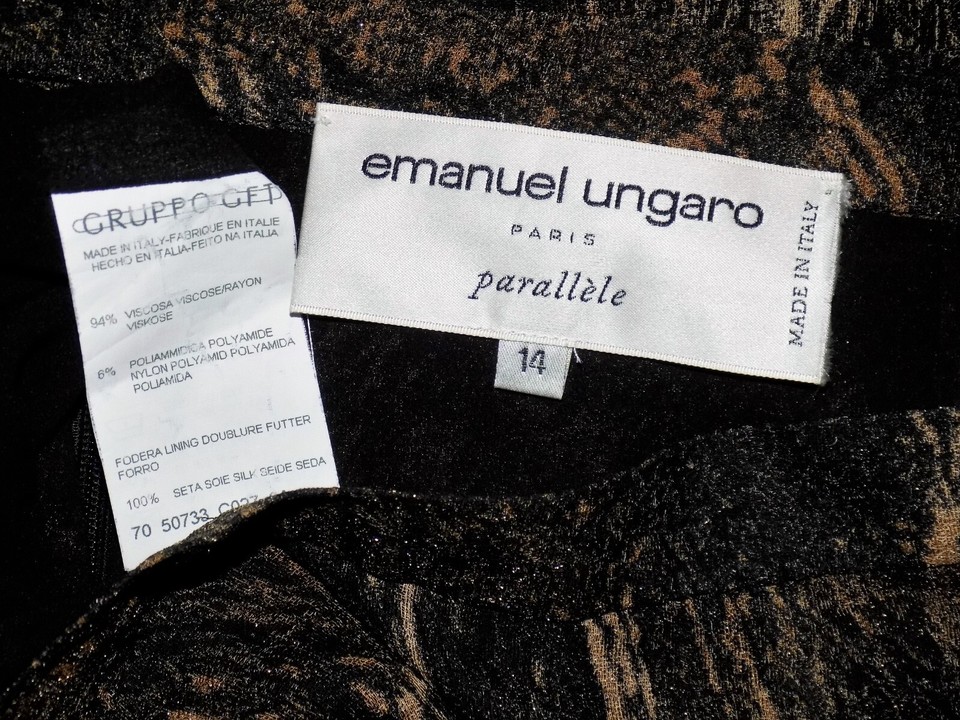 Gonna Lunga Emanuel Ungaro Marrone Nero Foderato Seta Taglia 14 UK O 42 ...