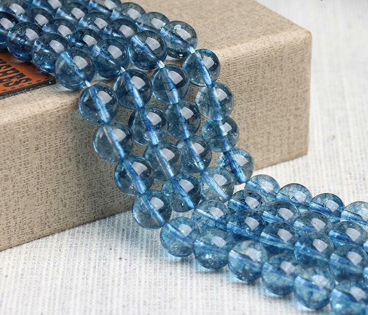 6/8/10/12mm Lake Blue exploding crystal Round Gemstone Loose Beads 15 ...