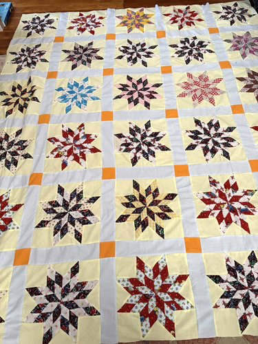 VTG Carpenters Wheel ? Star Patchwork Quilt Top 70s Floral Prairie ...