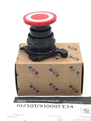 Eaton 10250T 9100T E34 Black Non-Illum Push Button 30mm Head Red 40mm ...