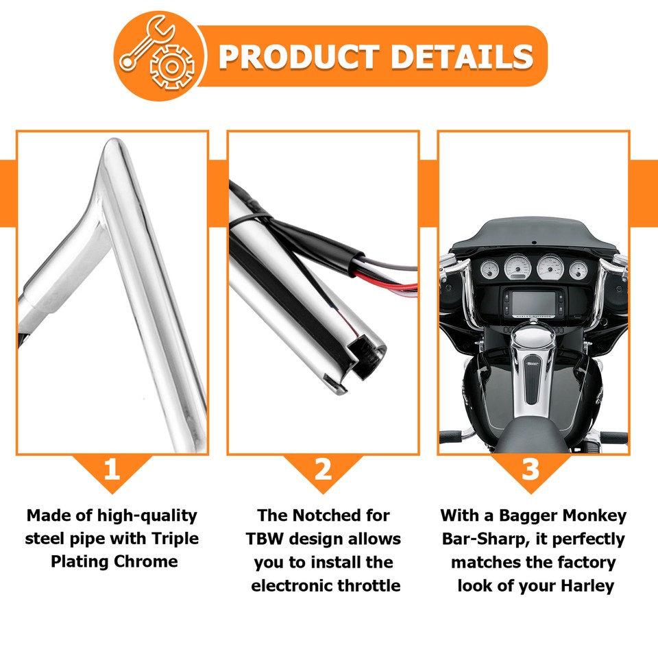 PREWIRED 12" Meat Hook Handlebar For Harley Electra Glide Street Glide ...