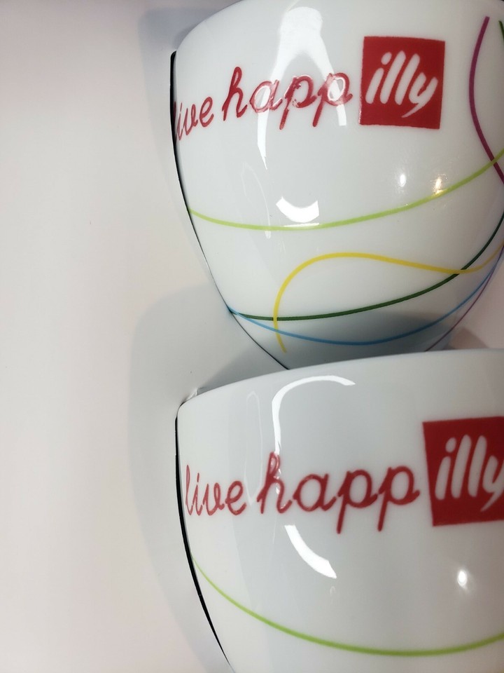 illy LIVE HAPPilly BLUE Art Collection 2 CAPPUCCINO cups 2 saucers RARE ...
