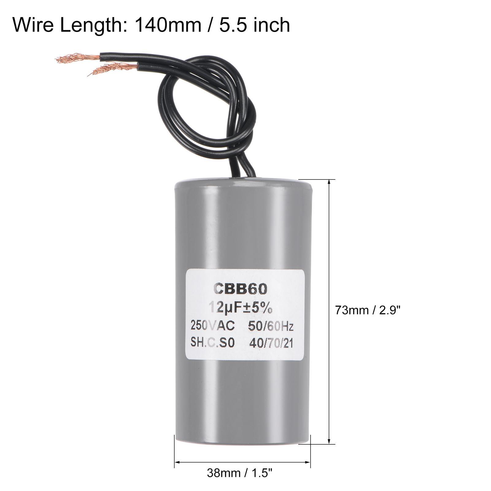 CBB60 Run Capacitor 12uF 250V AC 2 Wires 50/60Hz Cylinder Motor Running ...