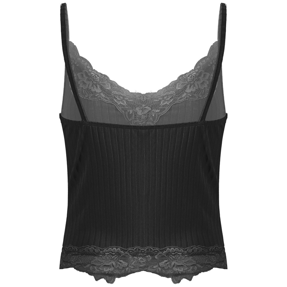 Women Lace Trim V Neck Y2k Crop Top Fairy Grunge Style Ribbed Tees Cami