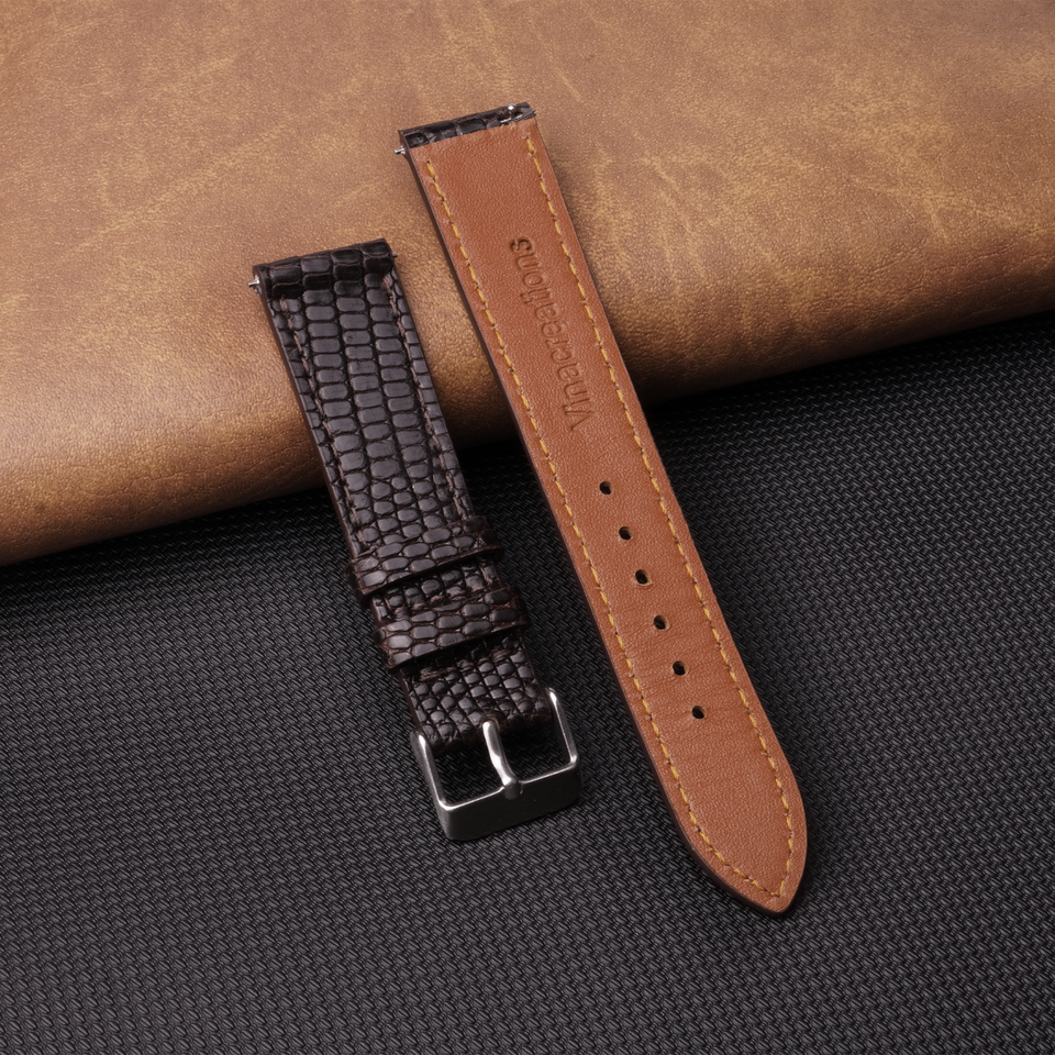 Flat Brown Lizard Leather Watch Band Men Genuine Lizard Watch Strap ...