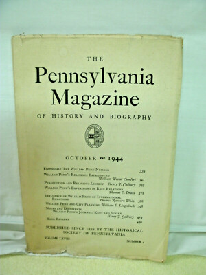 The Pennsylvania Magazine--Oct 1942--History & Biography --Paper Cover ...