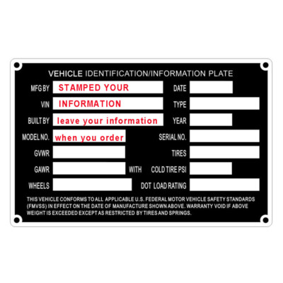 Car Hauler Trailer Identification Plate Serial Model VIN # Custom ...