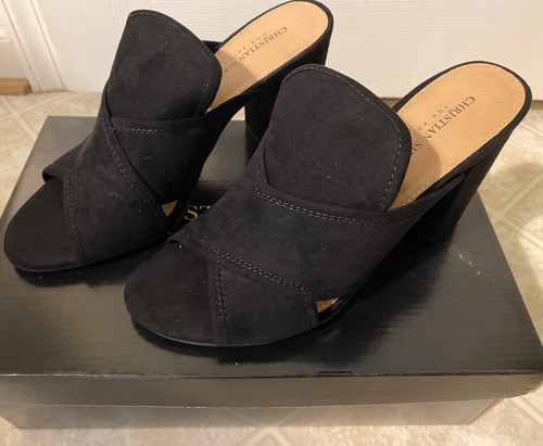 Brand New Black Open Toe Suede Mule Heels | eBay