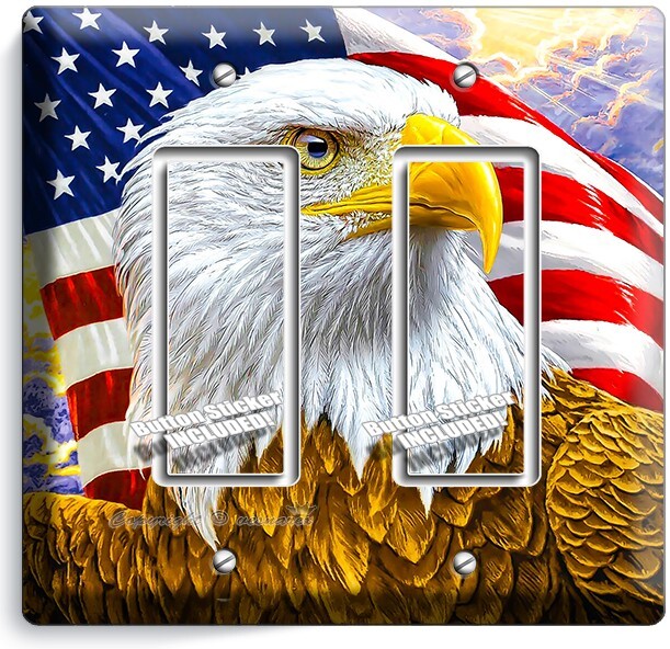 AMERICAN FLAG BALD EAGLE 2 GFI LIGHT SWITCH WALL PLATE PATRIOTIC HOME ...