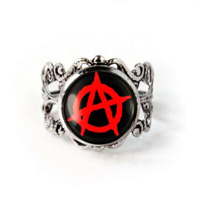 Punk Rock Red Anarchy Symbol Silver Filigree Glass Ring | eBay