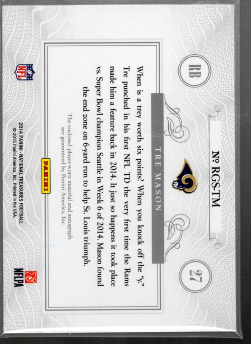 B4148- 2014 National Treasures Rookie Dual Materials Signatures #23 Tre ...