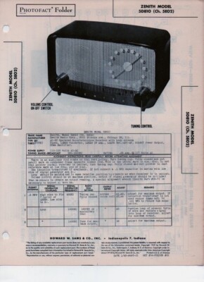 1949 ZENITH 5D810 RADIO SERVICE MANUAL PHOTOFACT SCHEMATIC 5E02 DIAGRAM ...