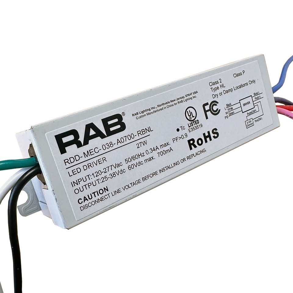 RAB LED Driver 69506 RDD-MEC-038-A0700-RBNL 700mA 25-38VDC Output 27W ...