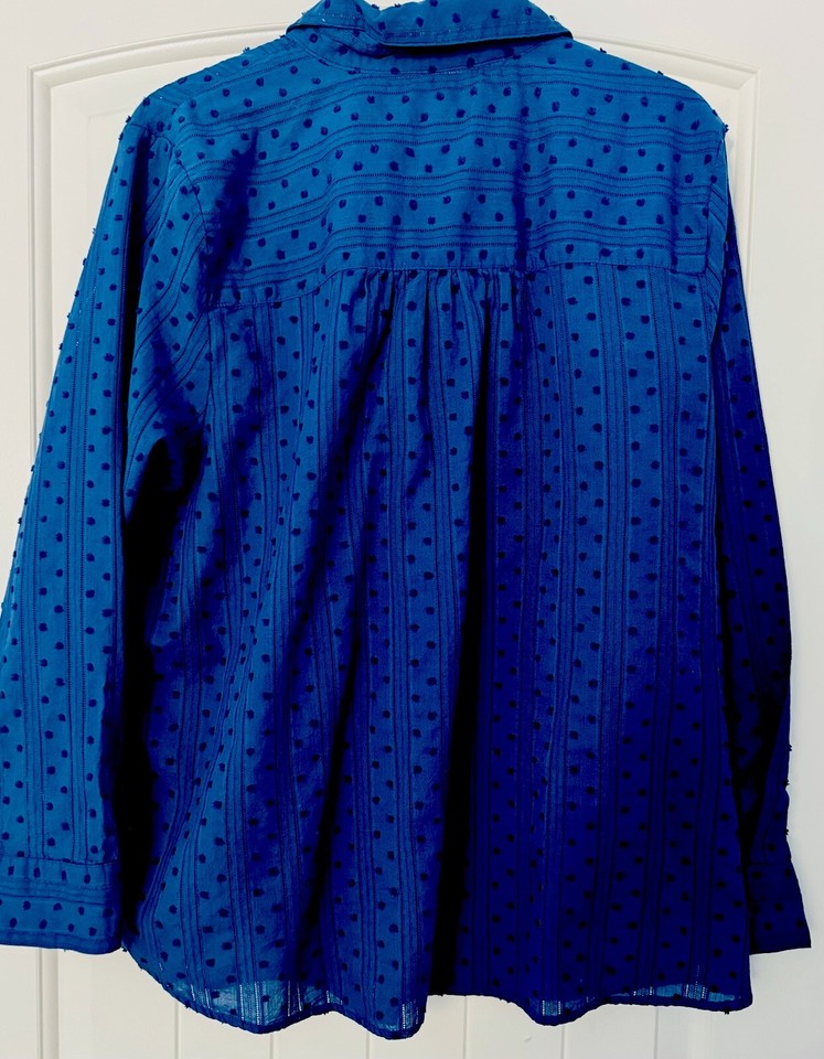 Denim &Co. 100 % Cotton Navy Dotted Swiss Button Cuff Long Sleeves ...