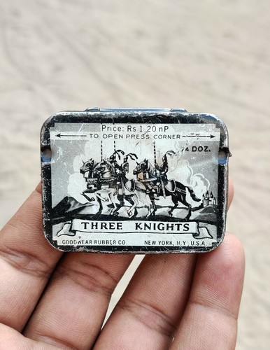 1960s Vintage Three Knights Condom Advertisement Goodwear Rubber Tin ...